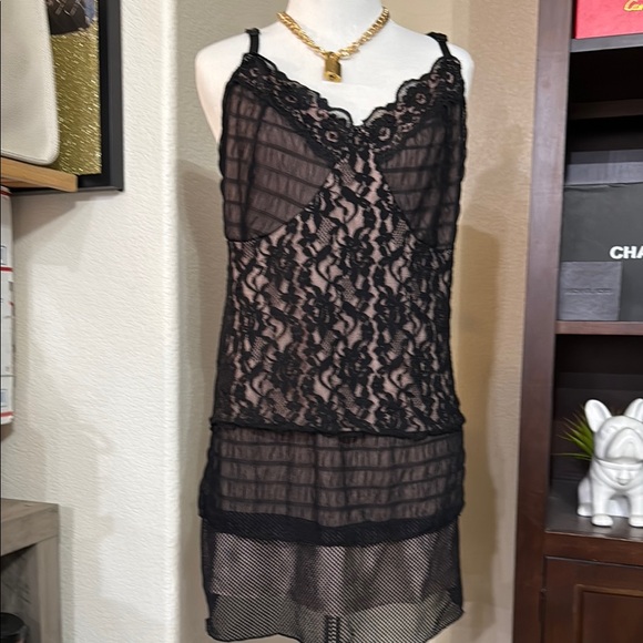 Cacique | Intimates & Sleepwear | Cacique Black Lace Chemise With Sheer ...